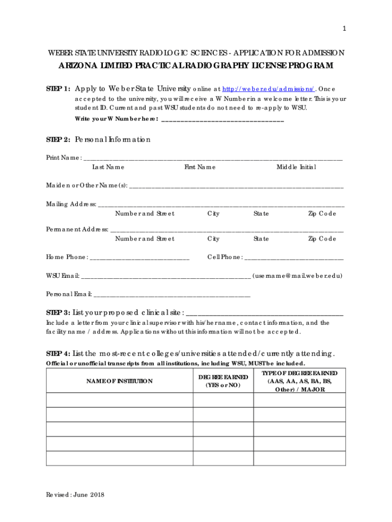 Fillable Online apps weber ARIZONA LIMITED PRACTICAL RADIOGRAPHY ...