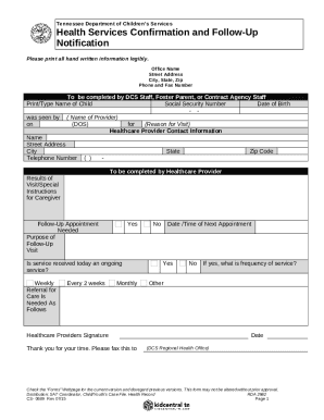 Fill and Print Health Services Confirmation And Follow Up ... Doc ...