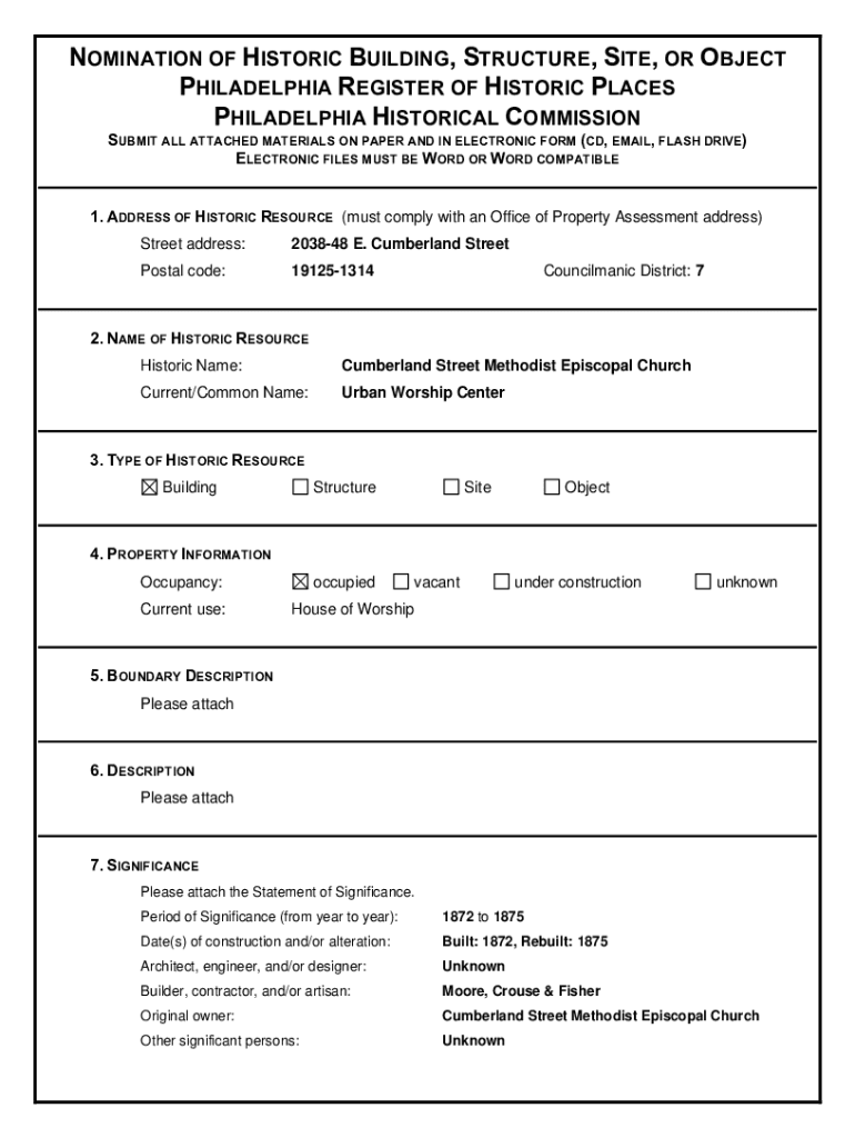 Fillable Online www.phila.govmedia20210802124619NOMINATION OF HISTORIC BUILDING, STRUCTURE, SITE ...