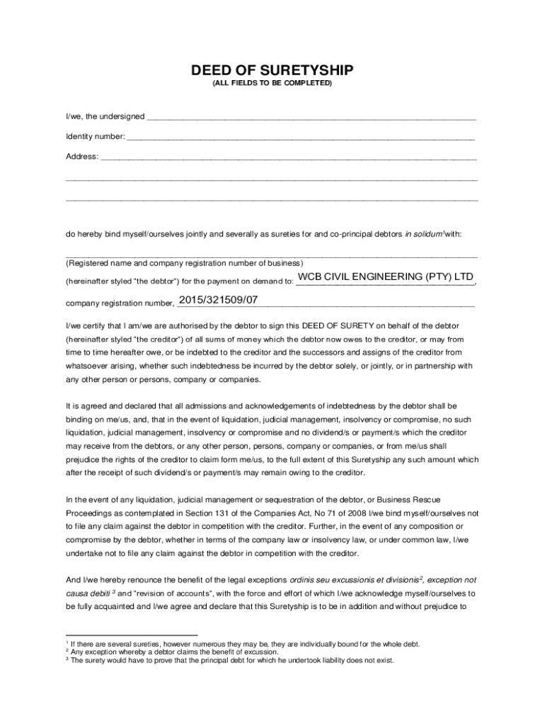Fillable Online Deed Of Surety - Fill and Sign Printable Template ...