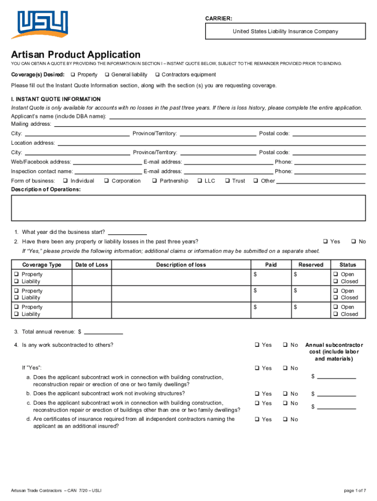 Fillable Online Vacant Building Product Application - USLI Fax Email ...