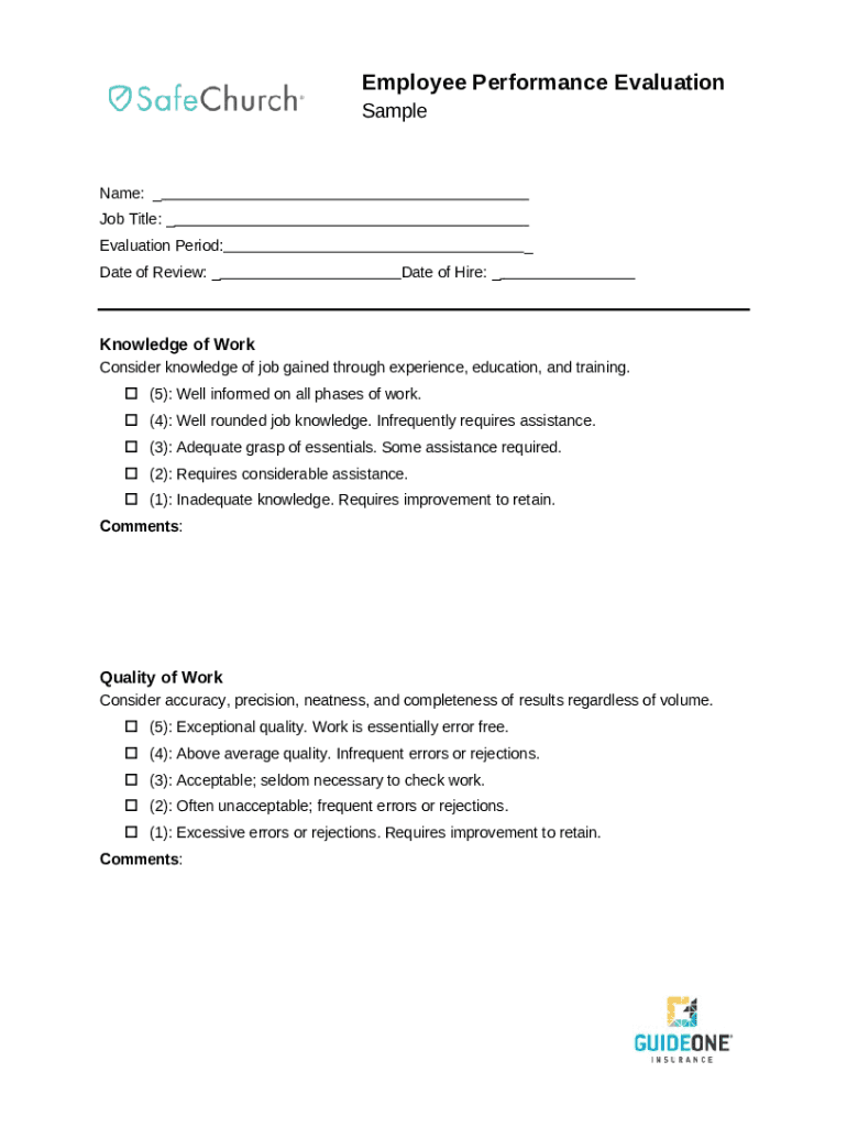 Church Employee Perance Evaluation (Customizable) Doc Template | pdfFiller