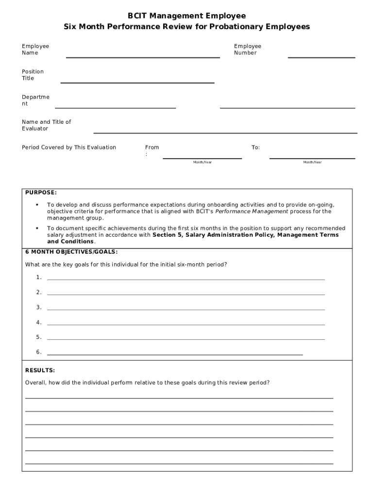 BCIT Perance Review for Probationary Employees Doc Template | pdfFiller