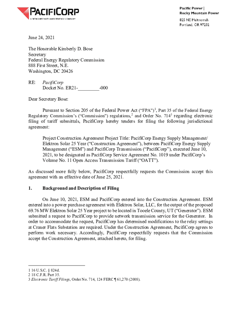 Fillable Online sdc.pjm.comdirectoryetariffHonorable Kimberly D. Bose Secretary Federal Energy ...