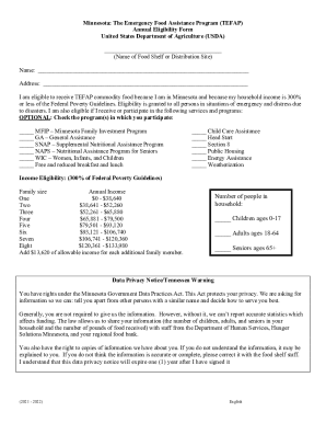 Fillable Online The Emergency Food Assistance Program ... - The Food ...