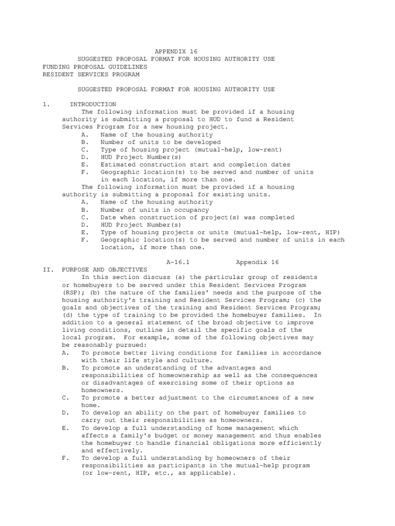 Fillable Online APPENDIX 16 SUGGESTED PROPOSAL FORMAT FOR HOUSING ...