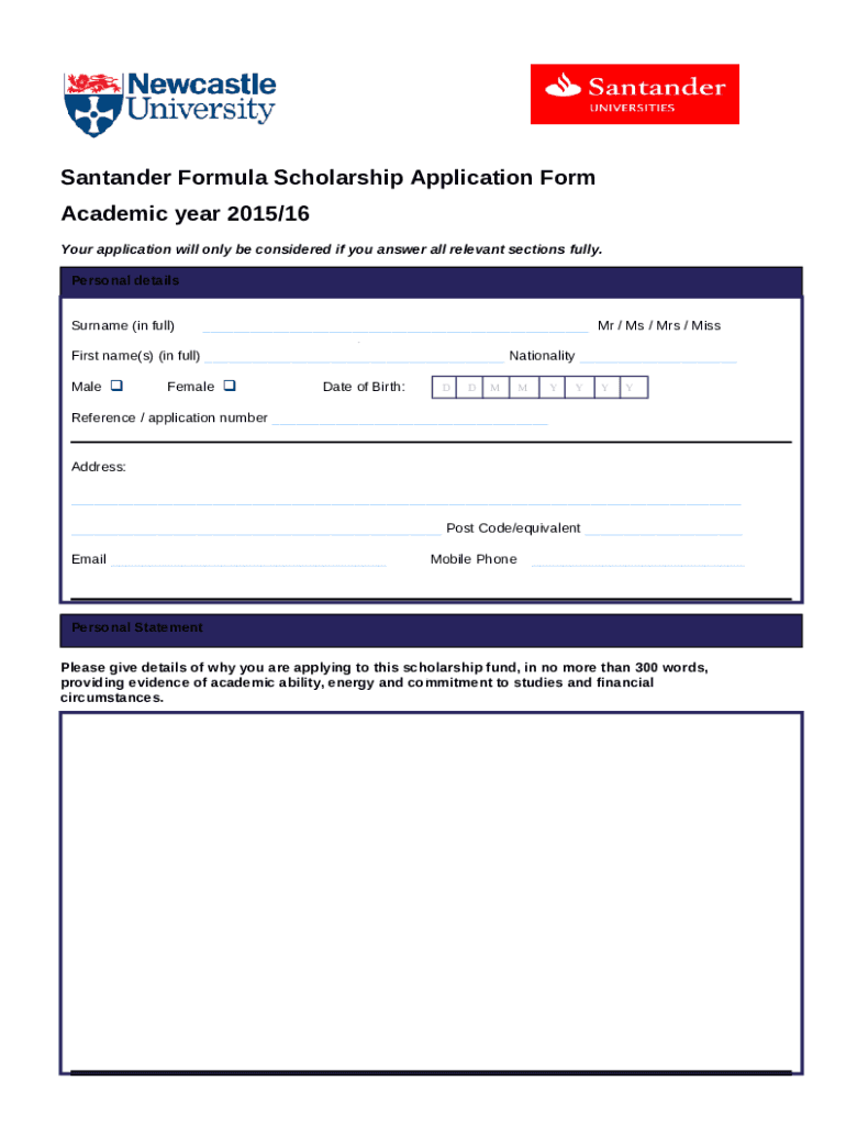 Santander ula Scholarship Application Doc Template | pdfFiller