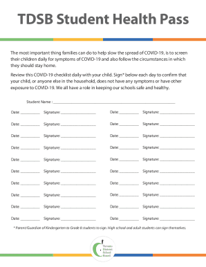 Fillable Online TDSB Student health pass Fax Email Print - pdfFiller
