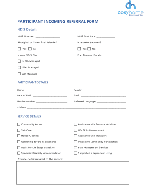 Fillable Online NDIS Participant Intake Form - NDIS Support ...