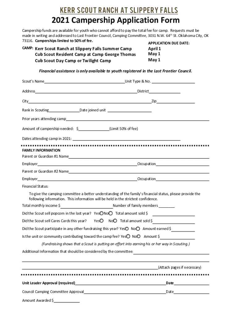 Fillable Online BOY SCOUTS OF AMERICA KERR SCOUT RANCH AT SLIPPERY ...