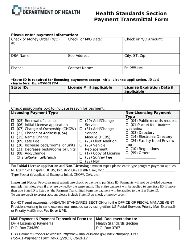 DOC Health Standards Section Payment Transmittal Doc Template | pdfFiller