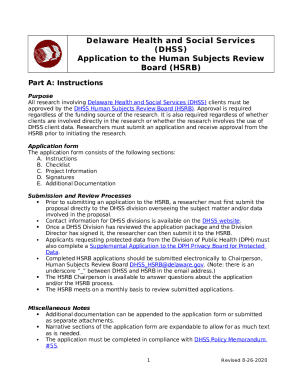 Human Subject Review Board - dhss delaware Doc Template | pdfFiller