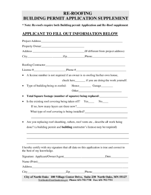Fillable Online RE-ROOFING BUILDING PERMIT APPLICATION SUPPLEMENT Fax ...