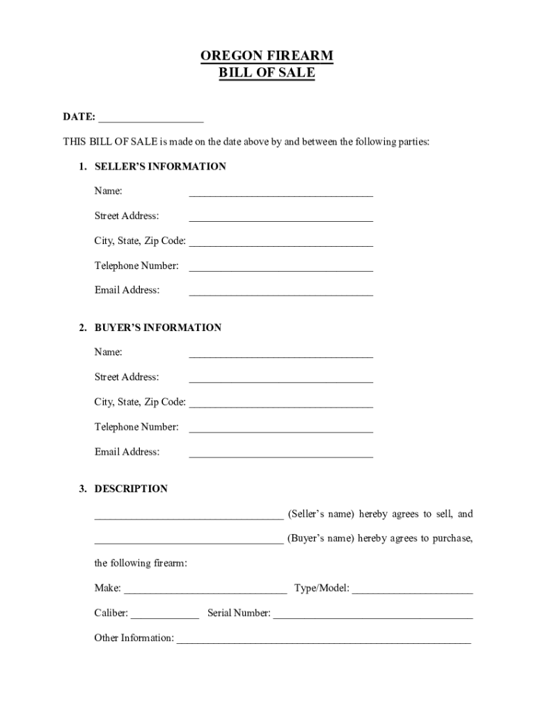 Fillable Online Oregon Firearm Bill of Sale Template. Oregon firearm ...