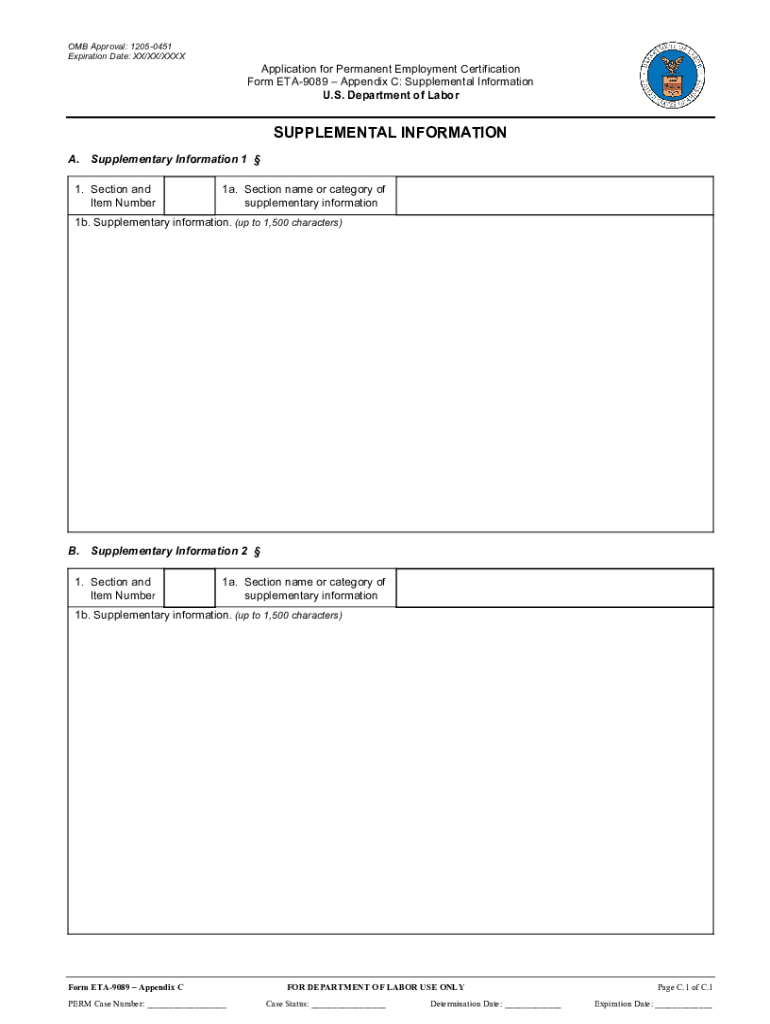 Fillable Online Form ETA-9089 Appendix C. Form ETA-9089 Appendix C Fax ...