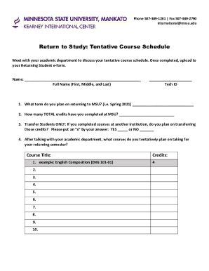 Fillable Online Tentative Course Schedule Form Fax Email Print - pdfFiller
