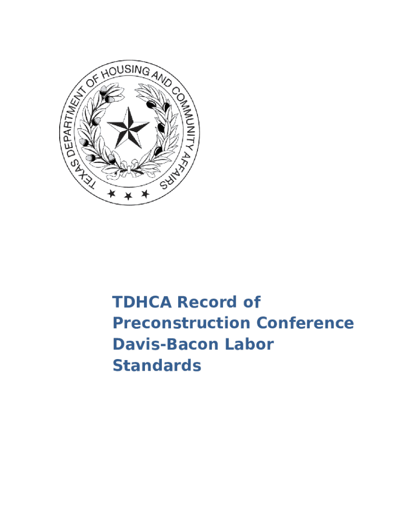 TDHCA Record of Preconstruction Conference Davis-Bacon Labor Standards ...