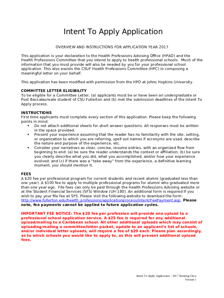 2021 Intent to Apply Application - Fullerton Doc Template | pdfFiller