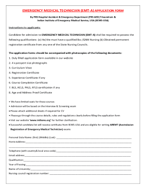Fillable Online EMERGENCY MEDICAL TECHNICIAN (EMT-A) The application ...