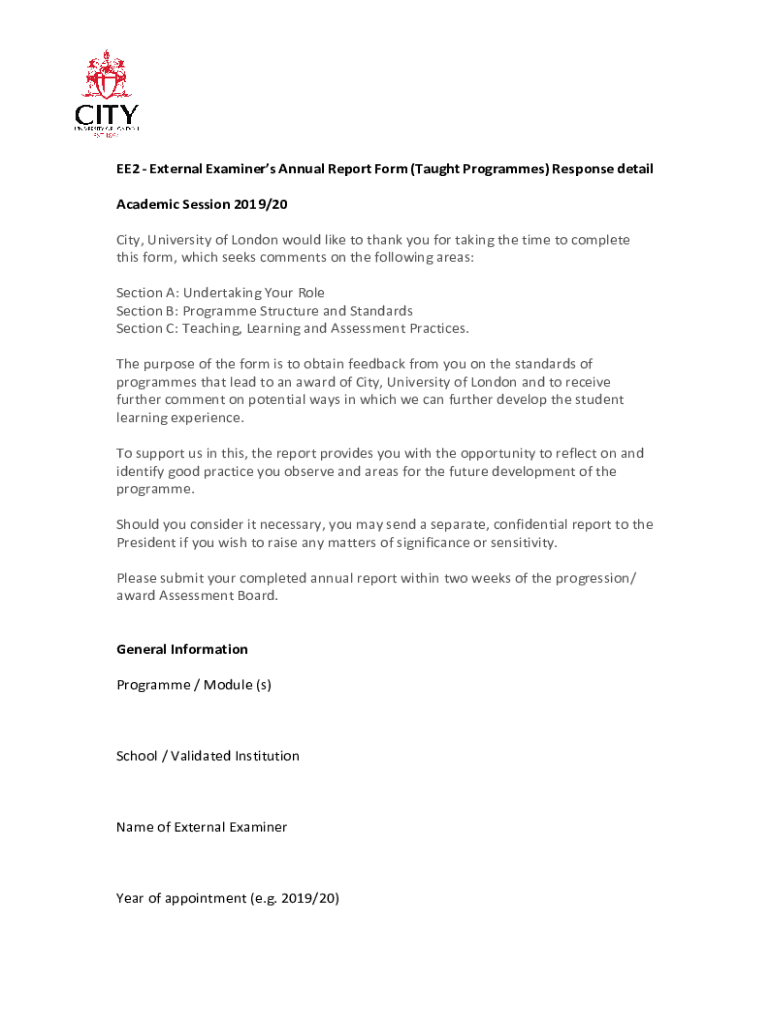 Fillable Online EE2 - External Examiners Annual Report Form (Taught ...