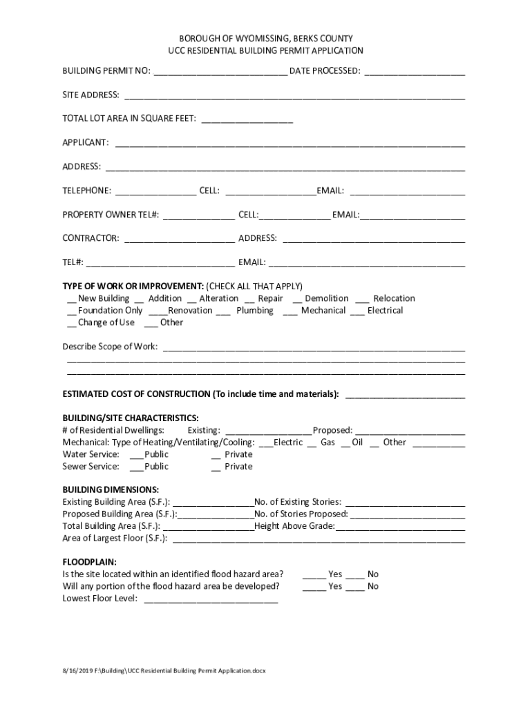 Fillable Online UCC Residential Building Permit Application - the Borough of ... Fax Email Print ...