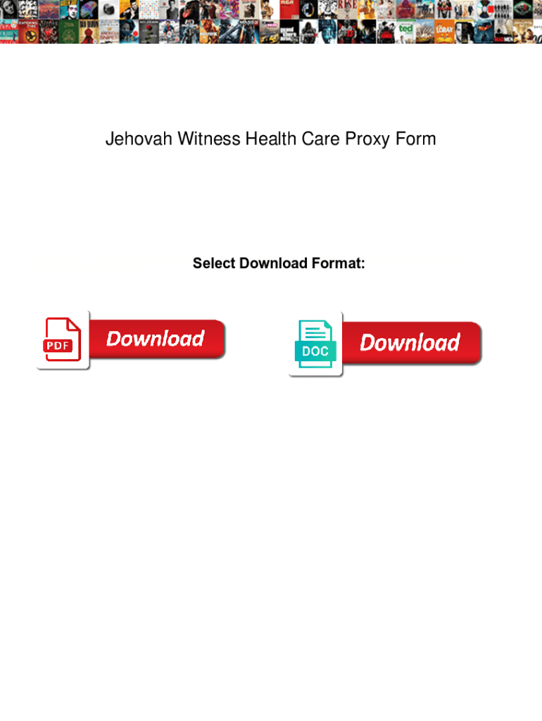 Fillable Online Jehovah Witness Health Care Proxy Form. Jehovah Witness ...