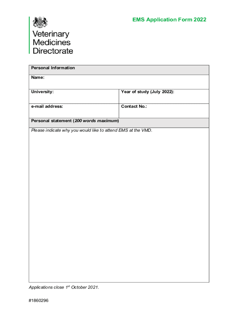 Fillable Online VMS EMS Application Form 2022 Fax Email Print - pdfFiller