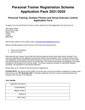 Fillable Online Personal Trainer Registration Scheme Application Form ...