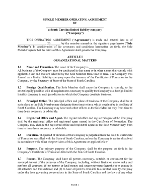 Fillable Online FREE South Carolina LLC Operating Agreement Template ...