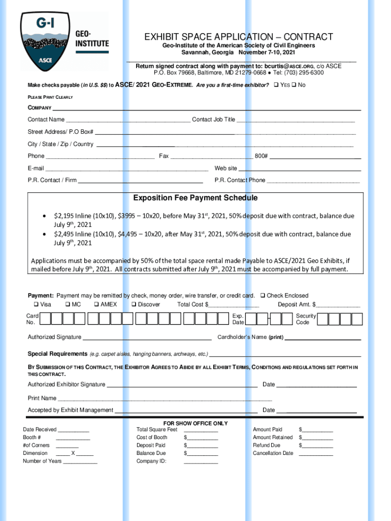 Fillable Online EXHIBIT SPACE APPLICATION CONTRACT - Geo-Extreme Fax Email Print - pdfFiller