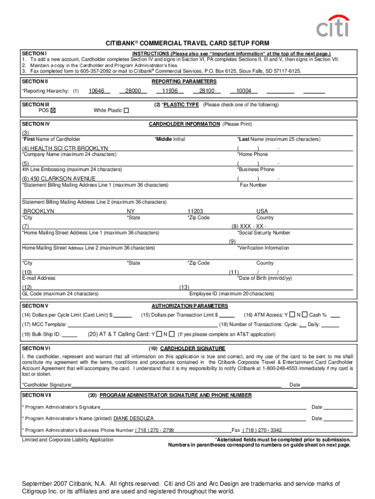 Fillable Online Government Travel Card (Individually Billed Account ...