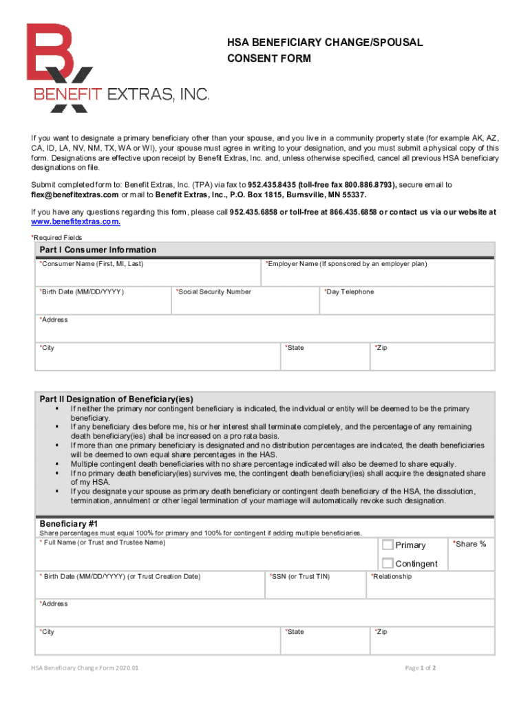 Fillable Online HSA Beneficiary Change Spousal Consent Form - BASIC Fax ...