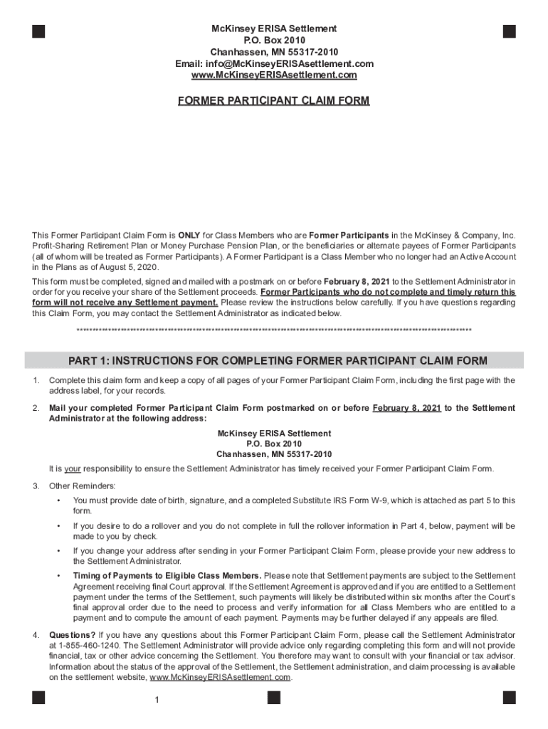Fillable Online PDF FORMER PARTICIPANT CLAIM FORM PART 1 - McKinsey ...
