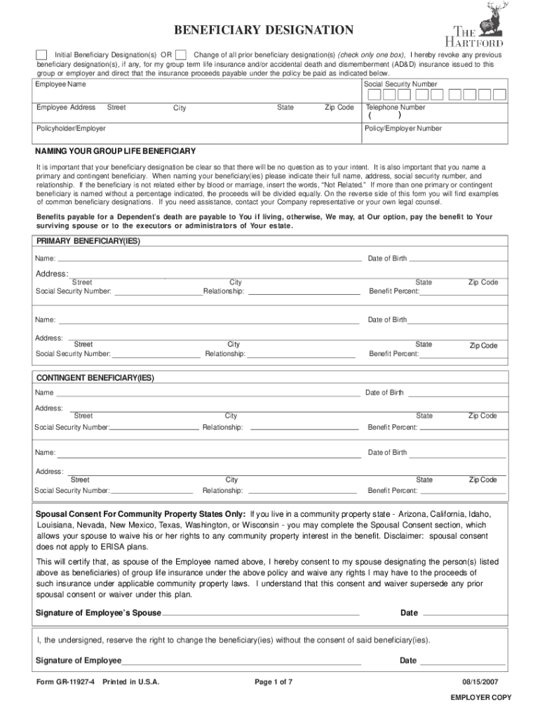 Fillable Online BENEFICIARY DESIGNATION FORM INSTRUCTIONS You must ...