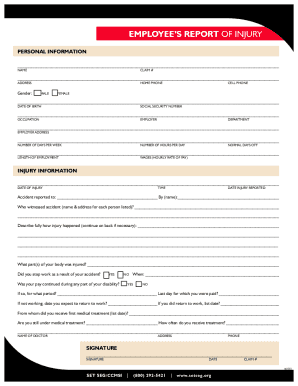 Fillable Online First Report of Injury Form and Instructions PDF ...