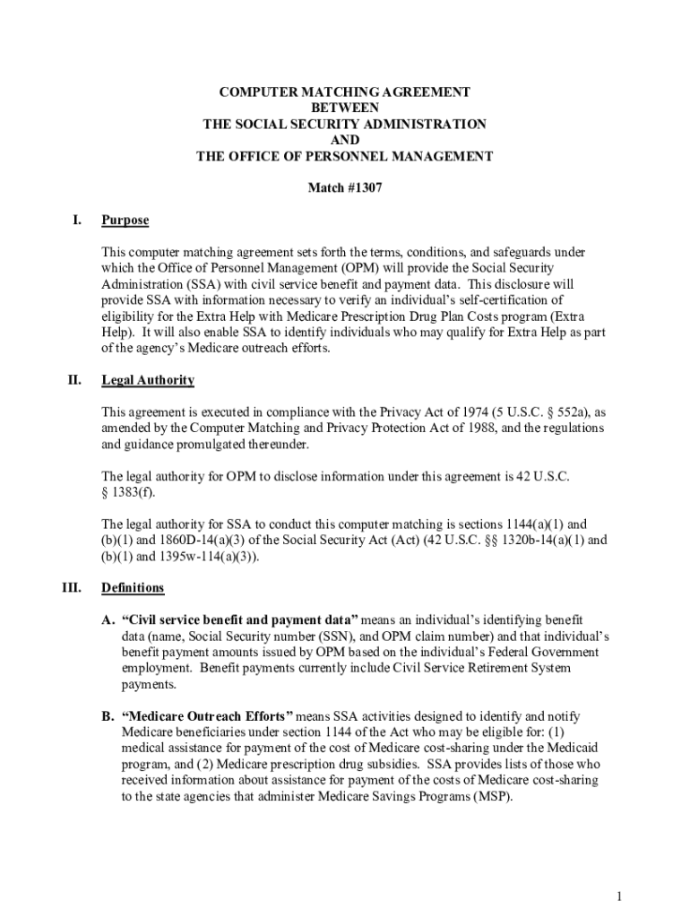 Fillable Online Computer Matching Agreement between the Social ... - OPM Fax Email Print - pdfFiller