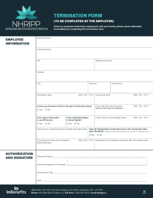 Fillable Online Notification Of Termination Of Employment Contract ...