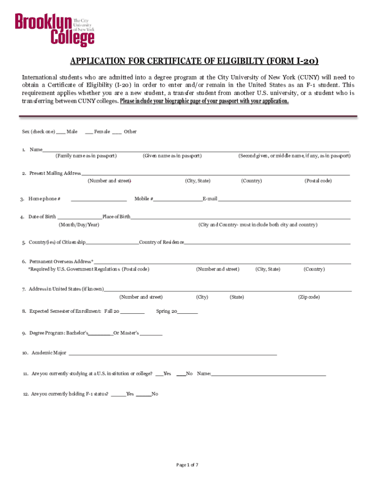 Fillable Online Application for the Certificate of Eligibility Form I ...