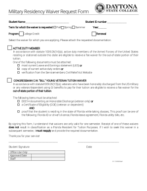 Fillable Online PDF Military Residency Waiver Request Form - Daytona ...