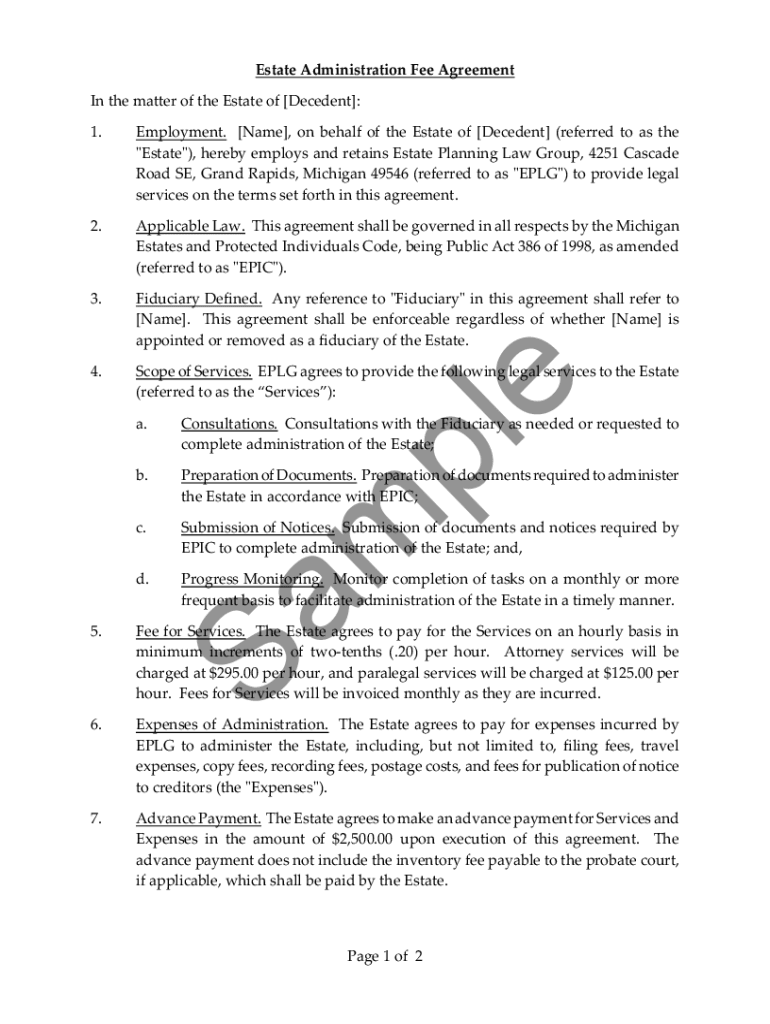 Fillable Online Estate Administration Fee Agreement Fax Email Print - pdfFiller