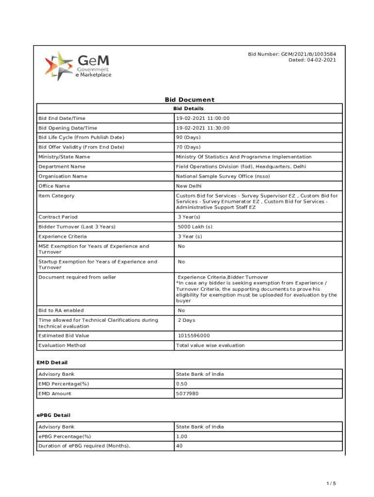 Fillable Online mospi nic Bid Document - MOSPI Fax Email Print - pdfFiller