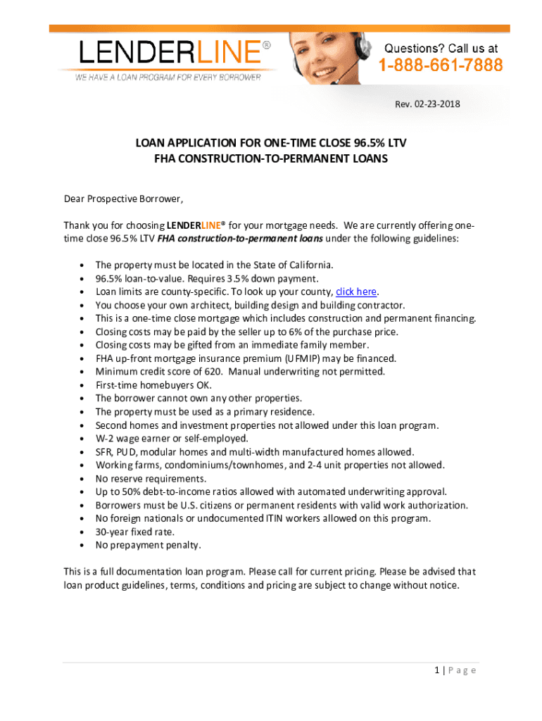 Fillable Online Loan Application - FHA Construction-to-Permanent Loans ...