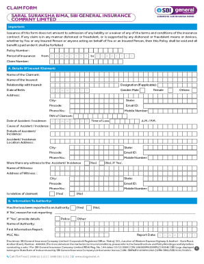 Fillable Online Micro Ins Claim Form - SBI General Insurance Fax Email ...