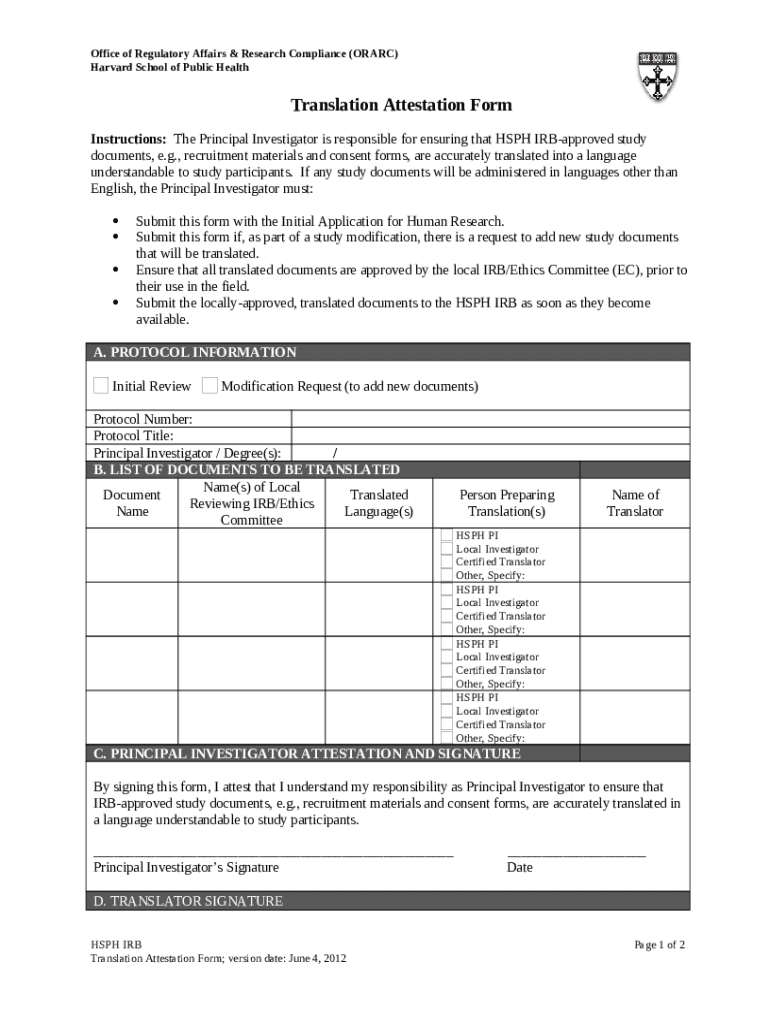 Foreign Language Translation Attestation Doc Template | pdfFiller