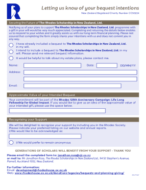 Fillable Online Bequest Intentions form - New Zealand. LETTING US KNOW ...
