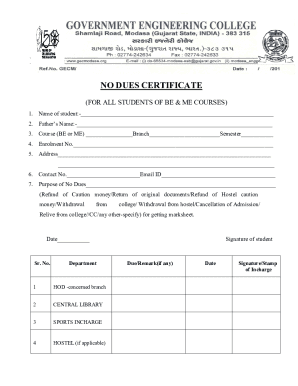 Fillable Online NO DUES CERTIFICATE - gecmodasa.ac.in Fax Email Print ...