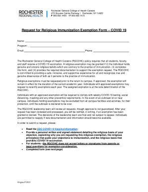 Fillable Online Request for COVID19 Religious Immunization Exemption ...