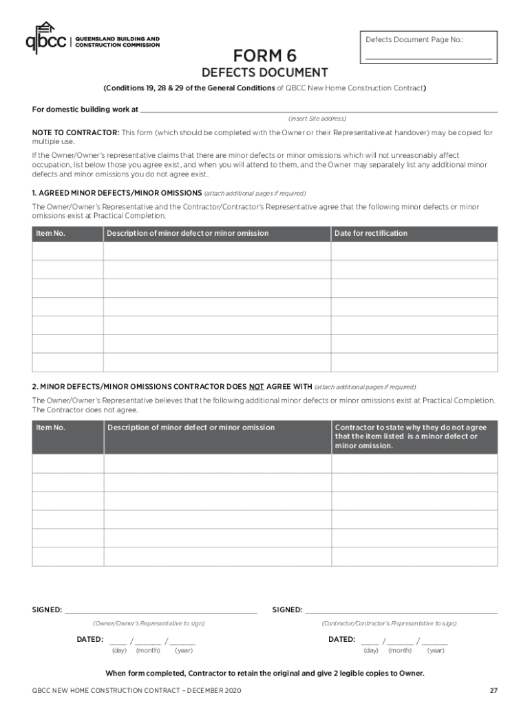 Fillable Online www.qbcc.qld.gov.ausitesdefaultDefects Document Page No ...