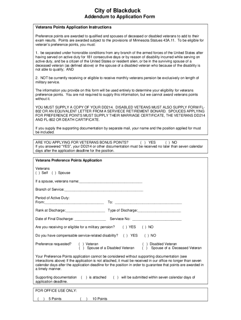 Fillable Online Veterans Addendum to Application.doc Fax Email Print ...