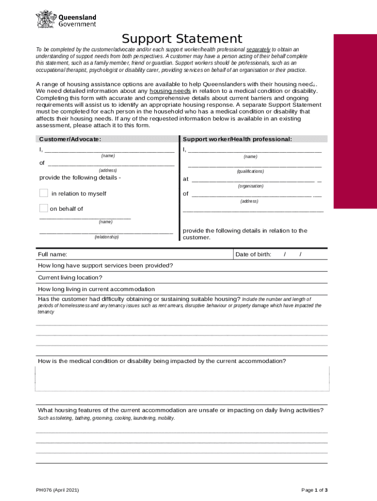 PH076 - Support Statement - QueenslandCompanion Card application ...